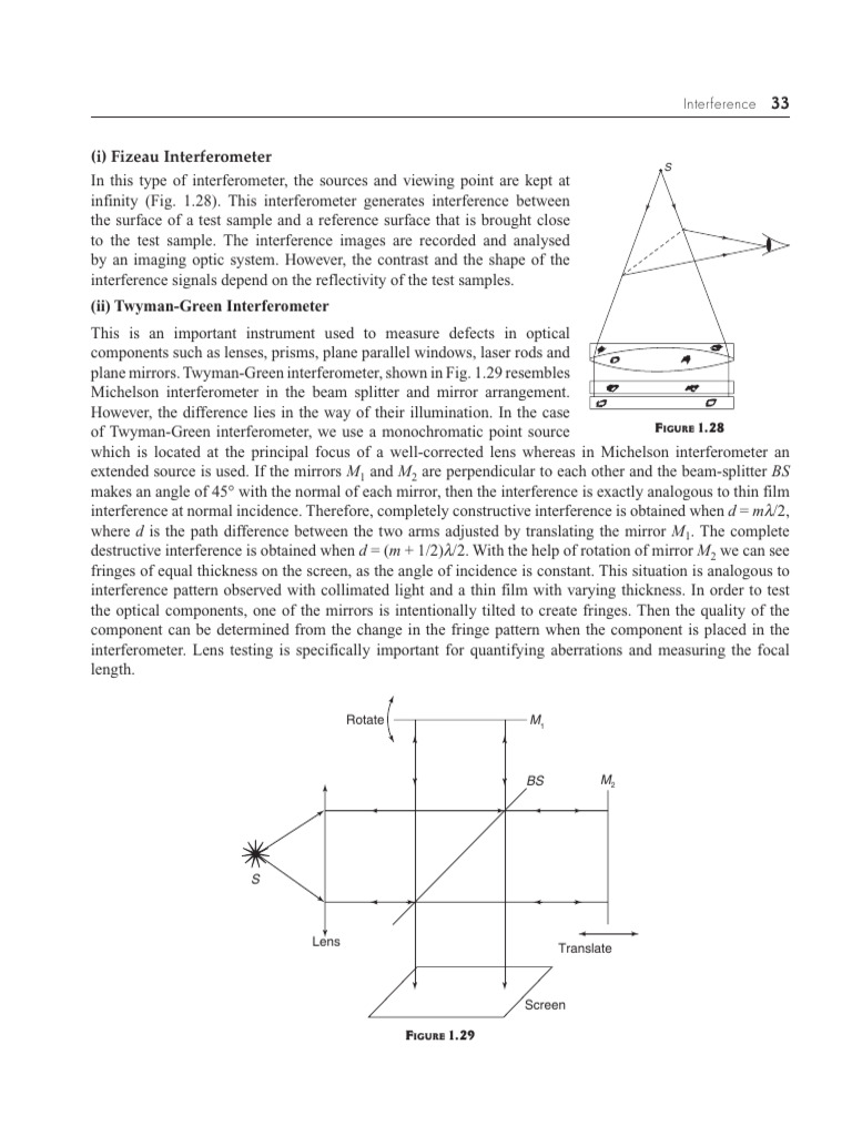 Fizeau and Twyman-Green Interferometers | PDF | Interferometry | Optics