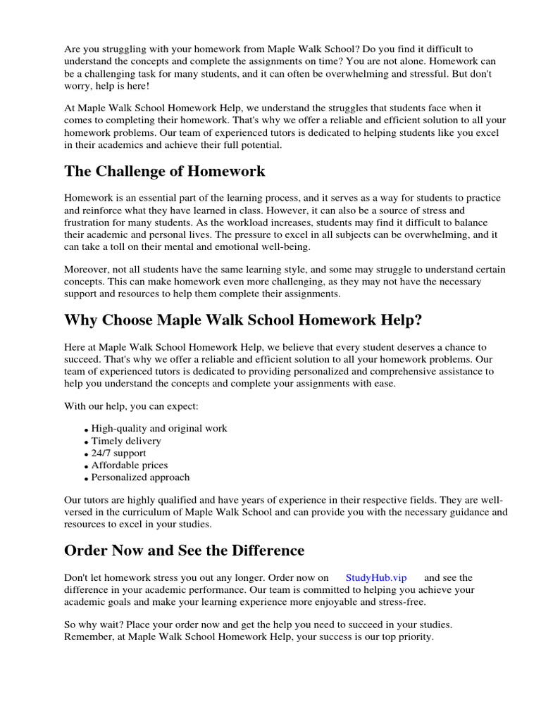 Maple Walk School Homework | PDF | Homework | Teachers