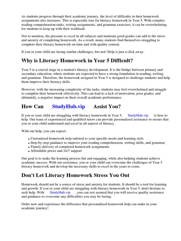 Fun Literacy Homework Year 5 | PDF | Literacy | Homework