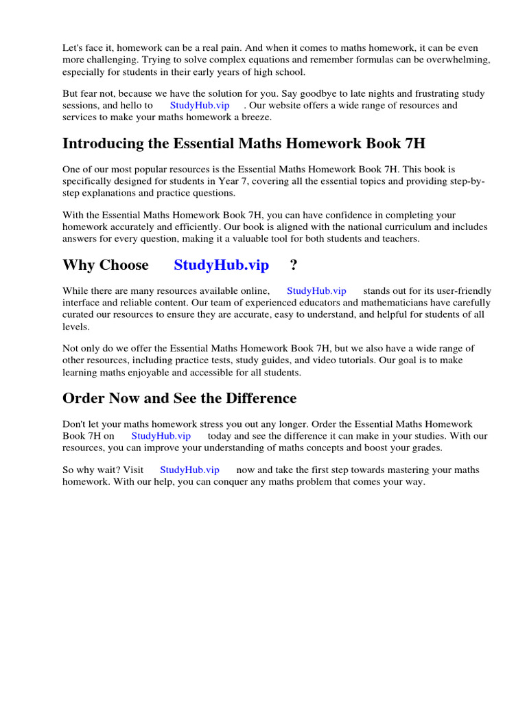 Essential Maths Homework Book 7h Answers | PDF | E Bay | Books