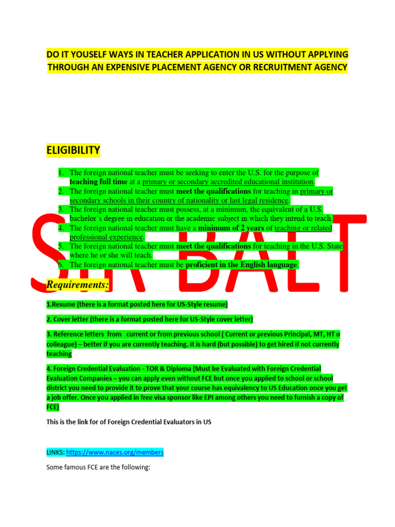 DETAILED INSTRUCTION On HOW TO APPLY DIRECTLY AS A TEACHER IN USA | PDF ...