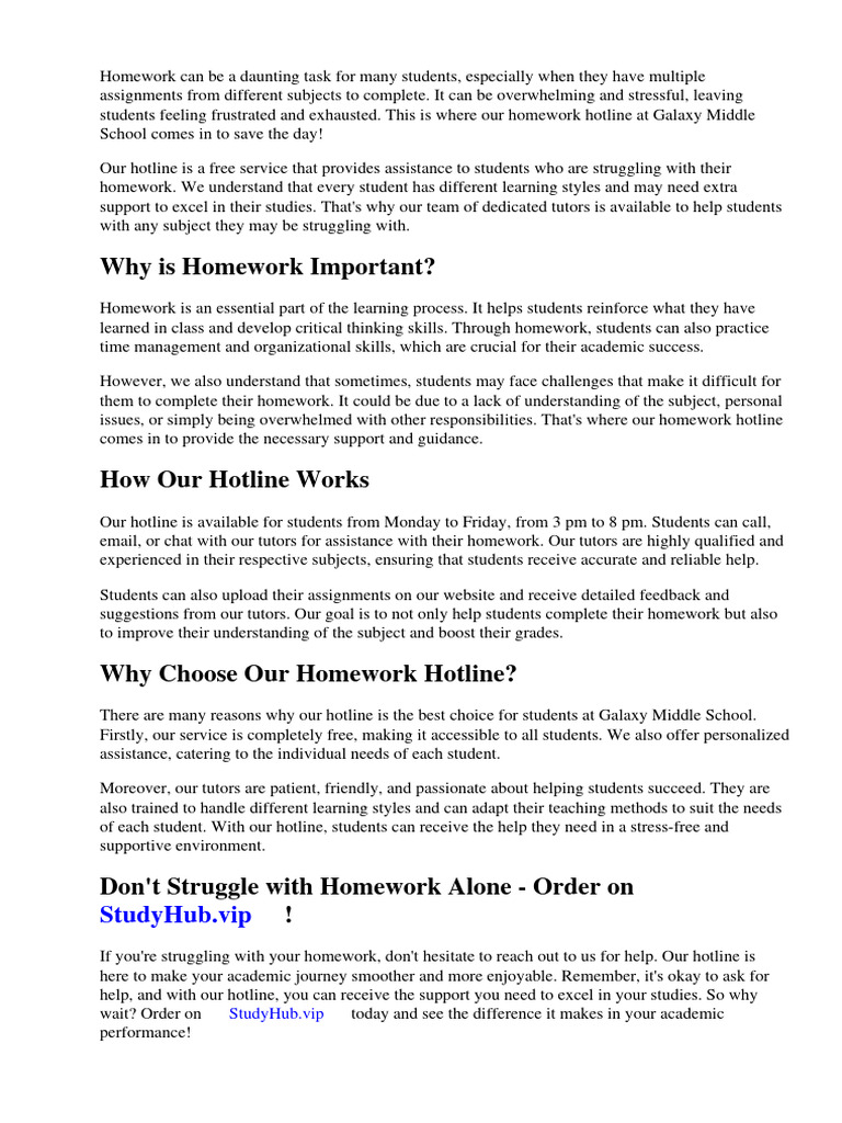 Homework Hotline Galaxy Middle School | PDF | Homework