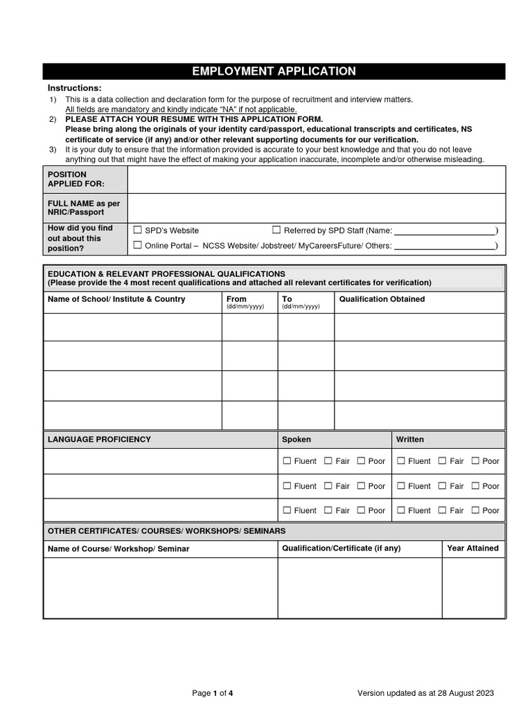 Employment Application Form SPD | Download Free PDF | Bankruptcy