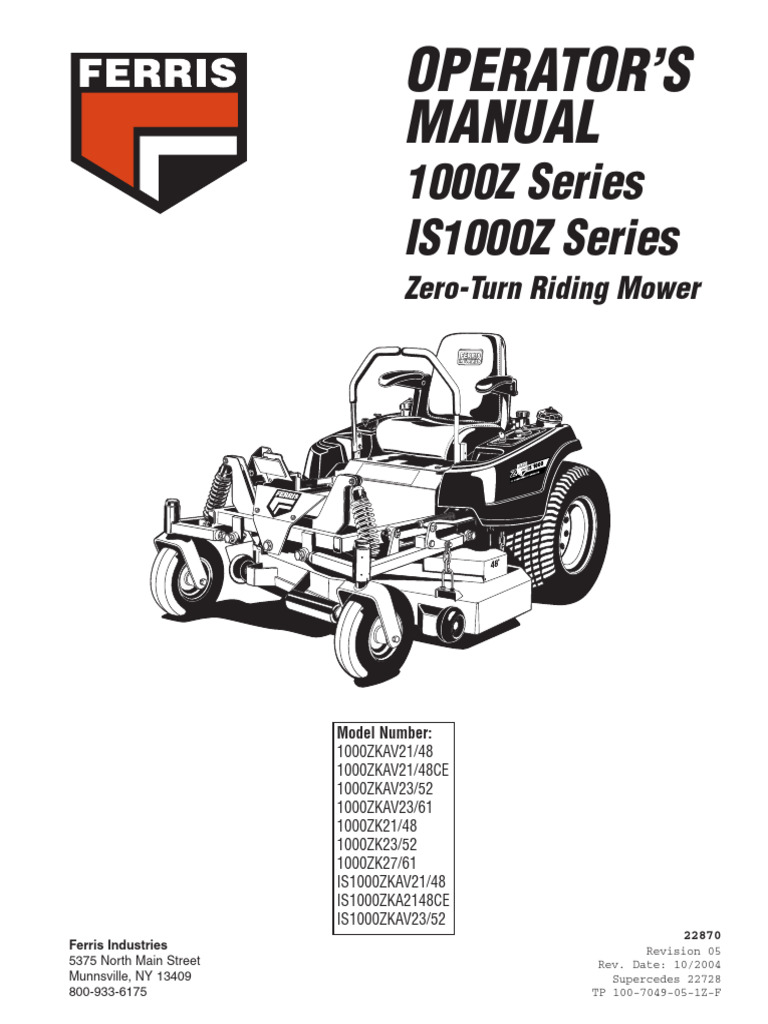 Ferris 1000Z Series Operator's Manual | PDF | Tractor | Mower