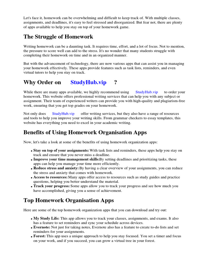Homework Organisation Apps | PDF | Mobile App | Ios