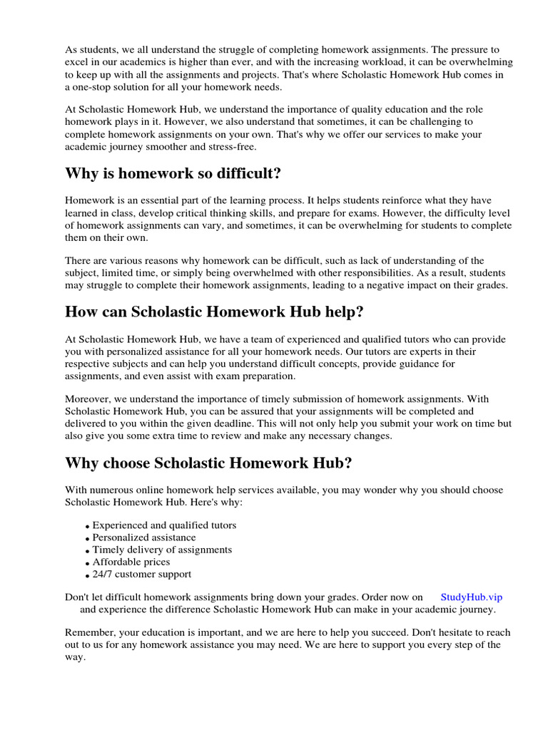 Scholastic Homework Hub | PDF | Homework | Educational Technology