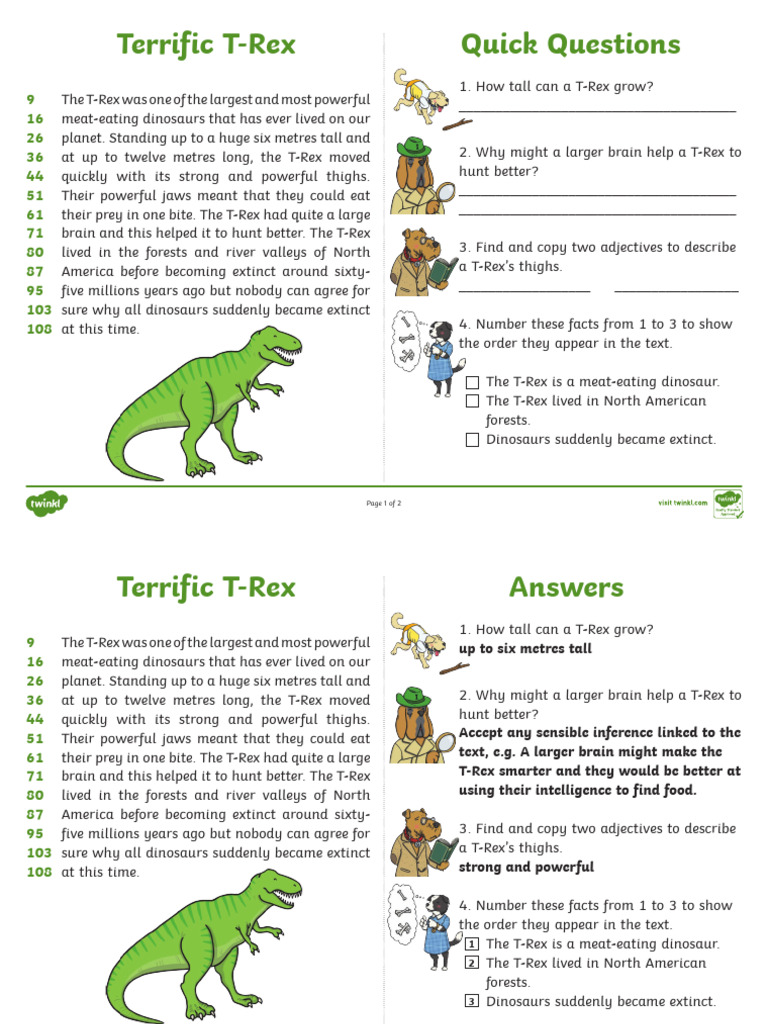 T-Rex Activity Card | PDF | Tyrannosaurus | Dinosaurs
