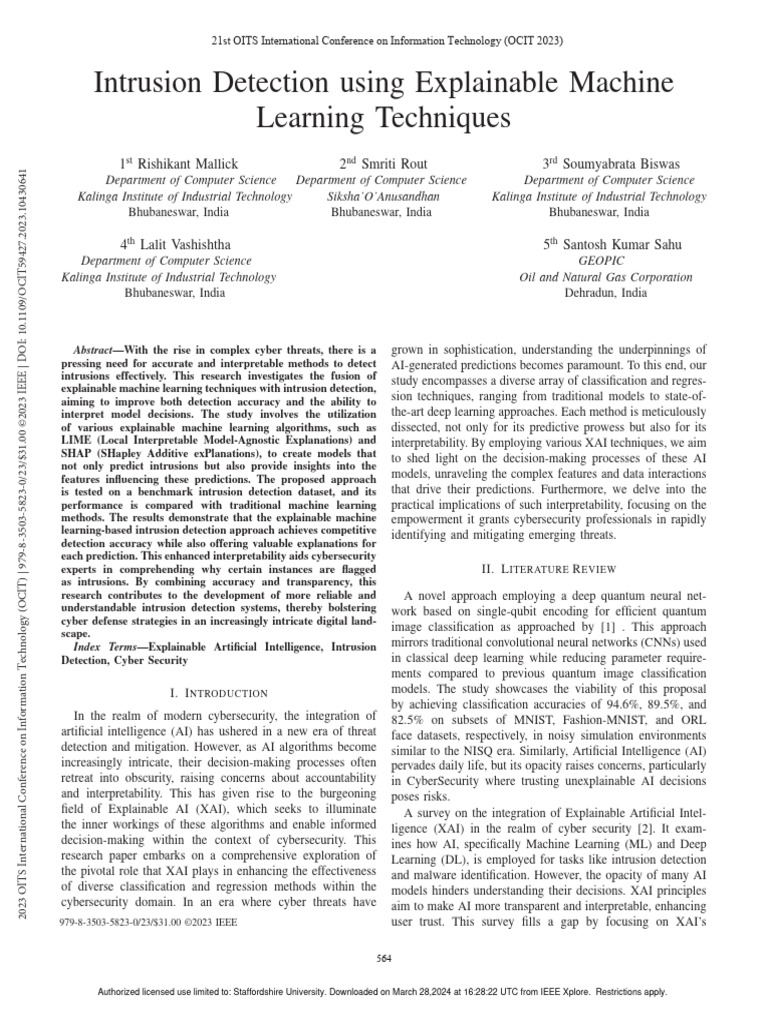 Intrusion Detection Using Explainable Machine Learning Techniques | PDF ...
