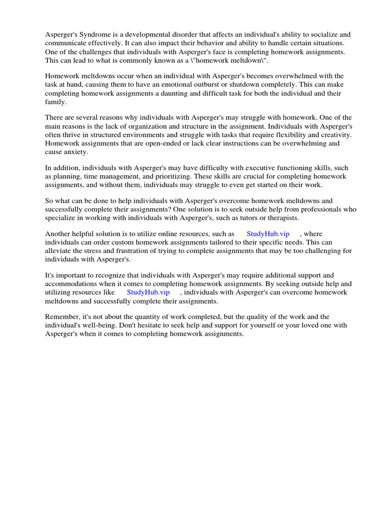 Aspergers Homework Meltdown | PDF | Asperger Syndrome | Homework