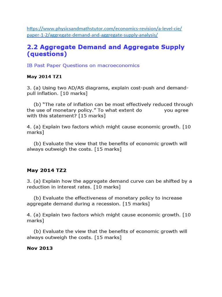 AGGREGATE DEMAND and AGGREGATE SUPPLY Exercises | PDF | Inflation ...