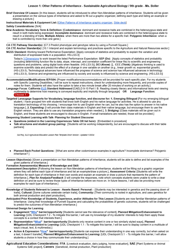 1 31 - other patterns of inheritance edtpa | PDF | Dominance (Genetics) | Heredity