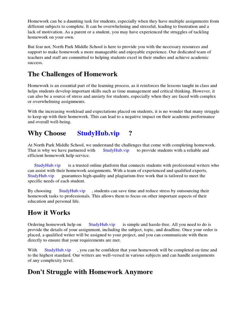 North Park Middle School Homework | PDF | Homework | Learning