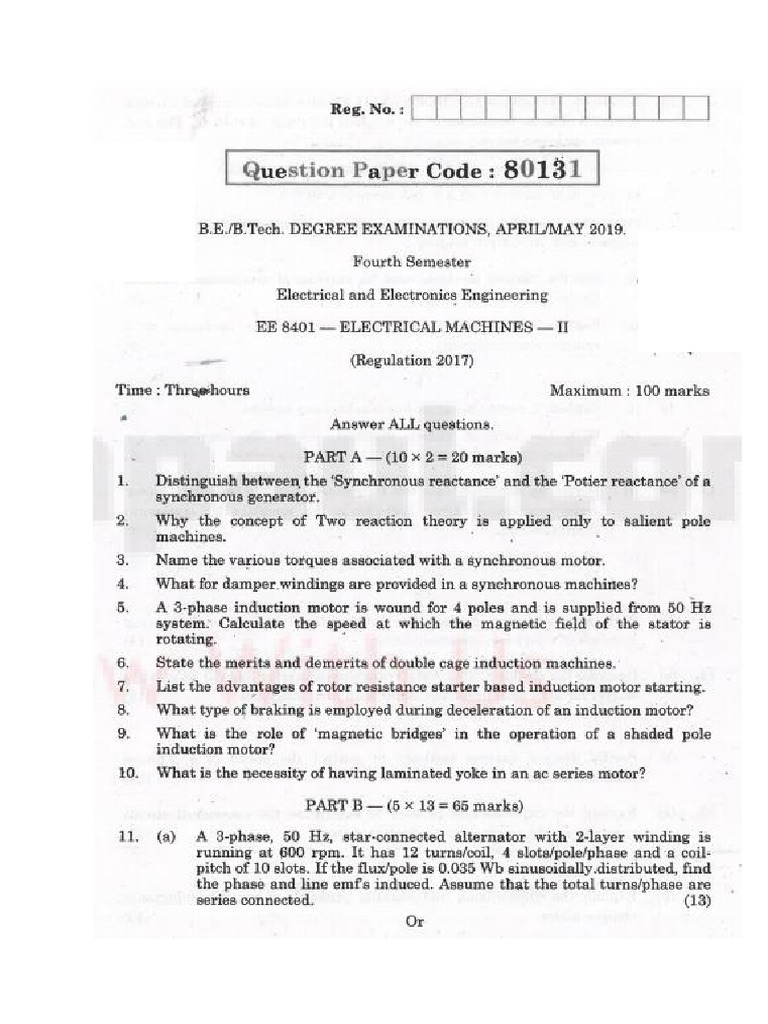 Electrical Machines - 2 Old Question Paper | PDF