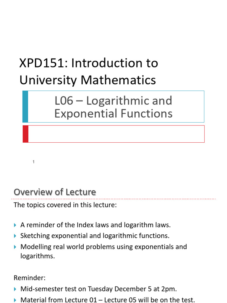 XPD151 - L06 - Log and Exponential Functions | PDF | Logarithm ...