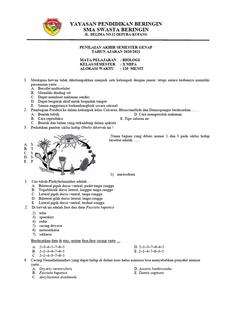 Soal Ujian Semester 2 Kelas X Ipa | PDF | Sains & Matematika