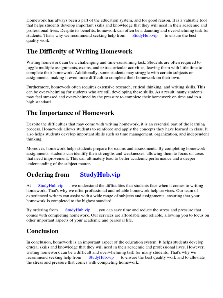 Essay On Why Homework Is So Important | PDF | Homework | Learning
