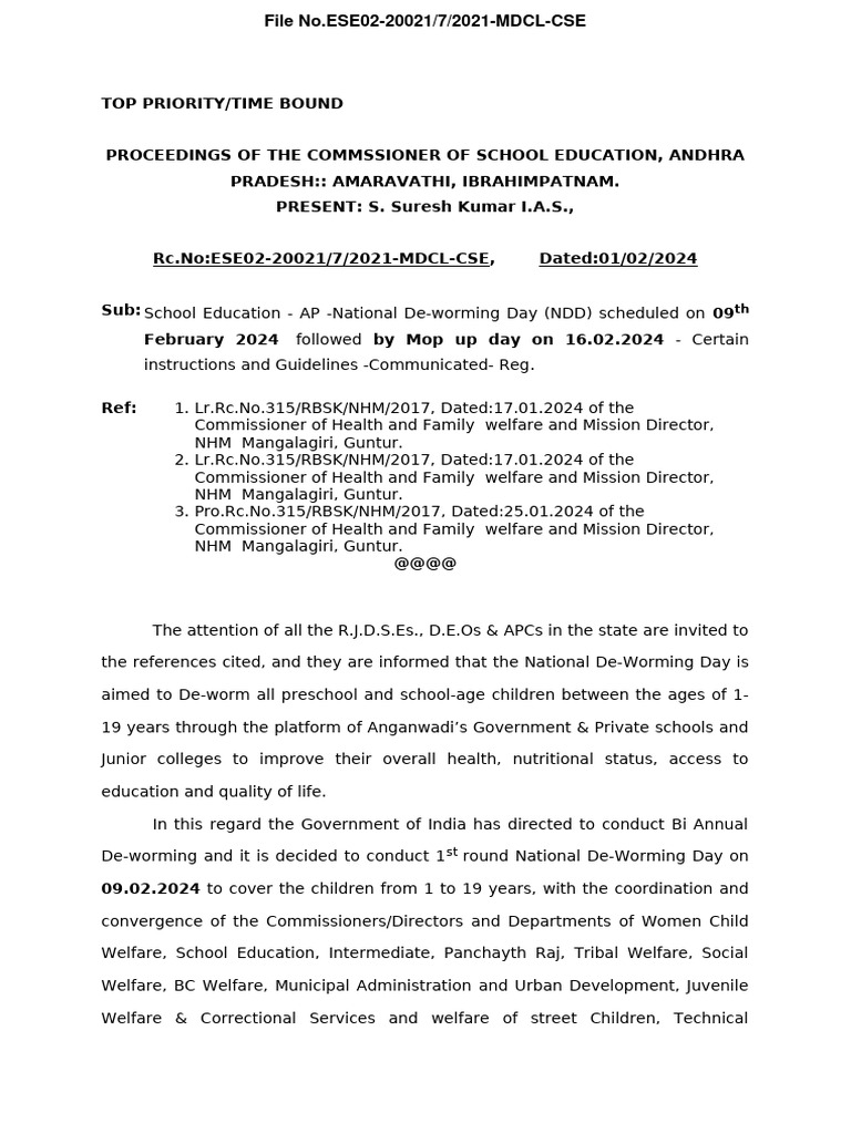 Andhra Pradesh National De-Worming Day 2024 | PDF | Hygiene | Wash