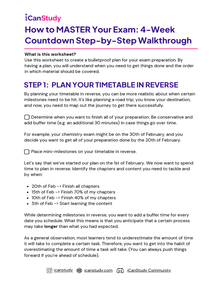 4 Week Exam Count-Down | PDF | Learning | Cognition