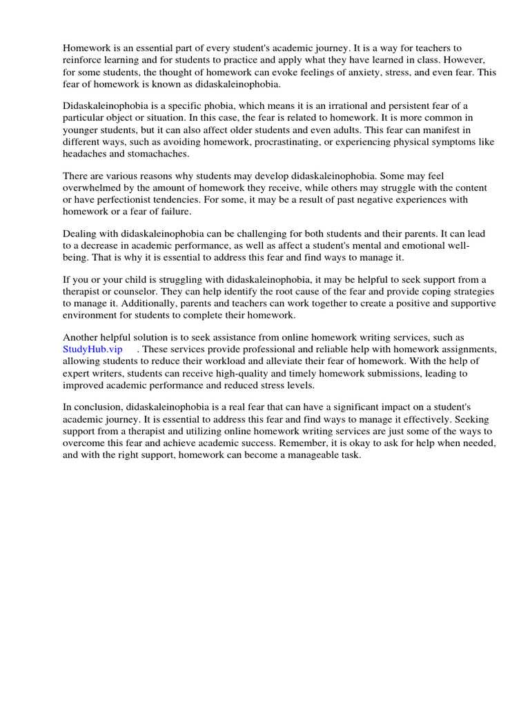 What Is The Fear of Homework Called | Download Free PDF | Homework | Fear