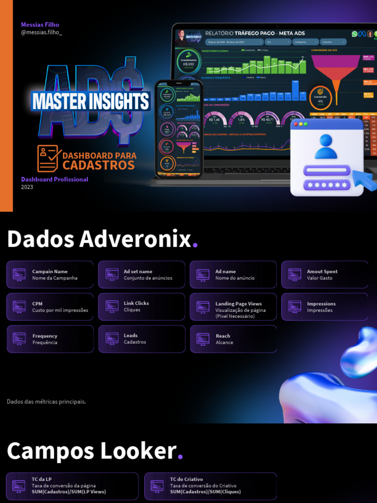 Looker Studio Master Insights Campanha Cadastro | Download grátis PDF | Marketing digital | Rede ...