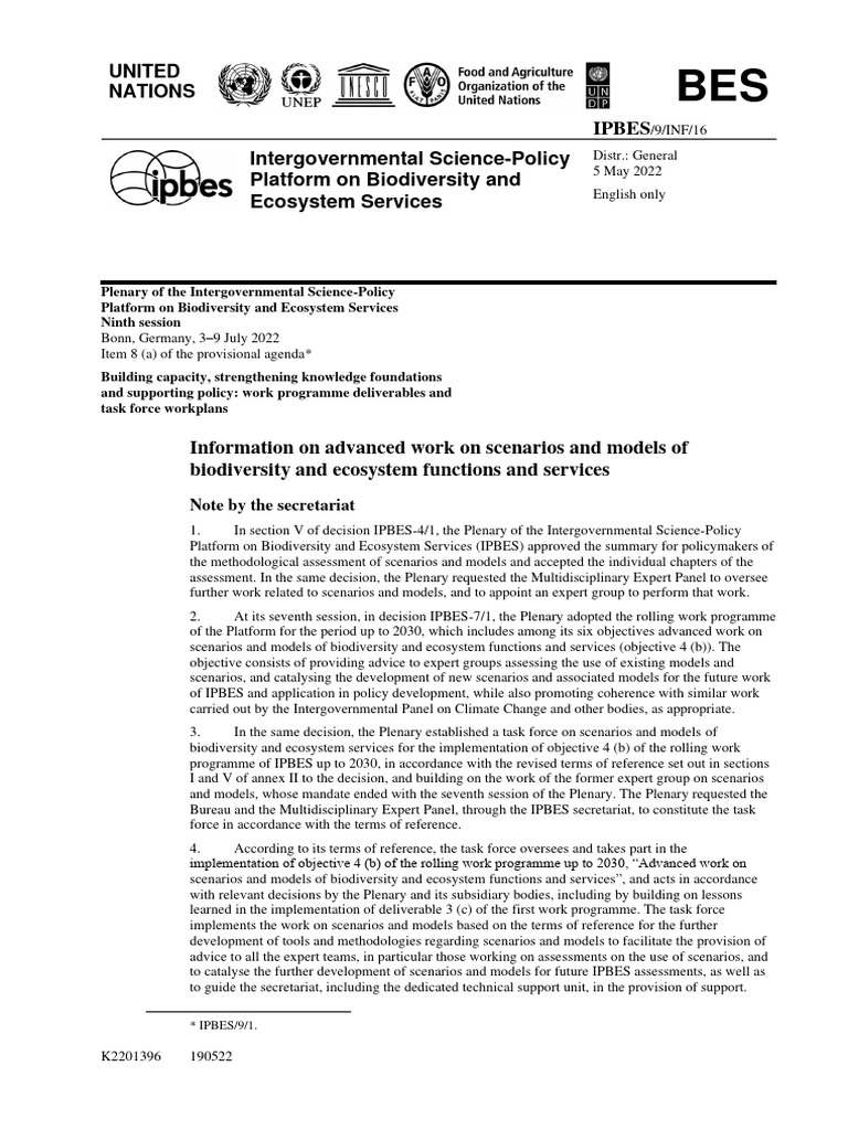 Ipbes 9 Inf 16 Work Scenarios Models | PDF | Biodiversity | Sustainability