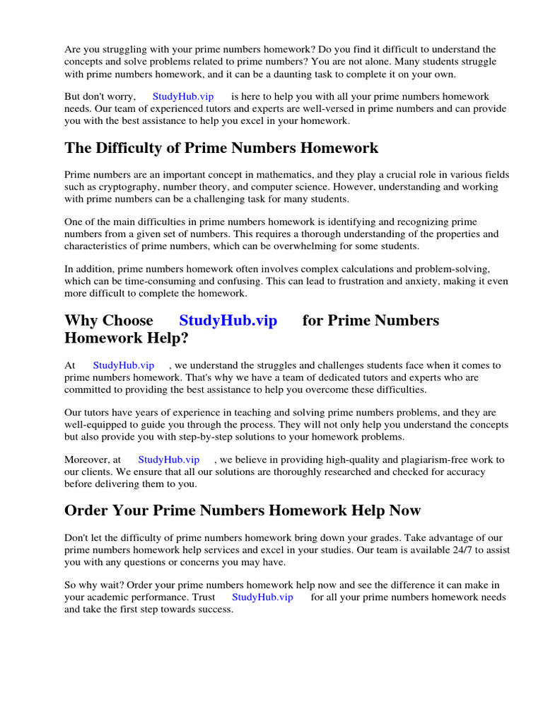 Prime Numbers Homework Help | PDF | Mathematics | Prime Number