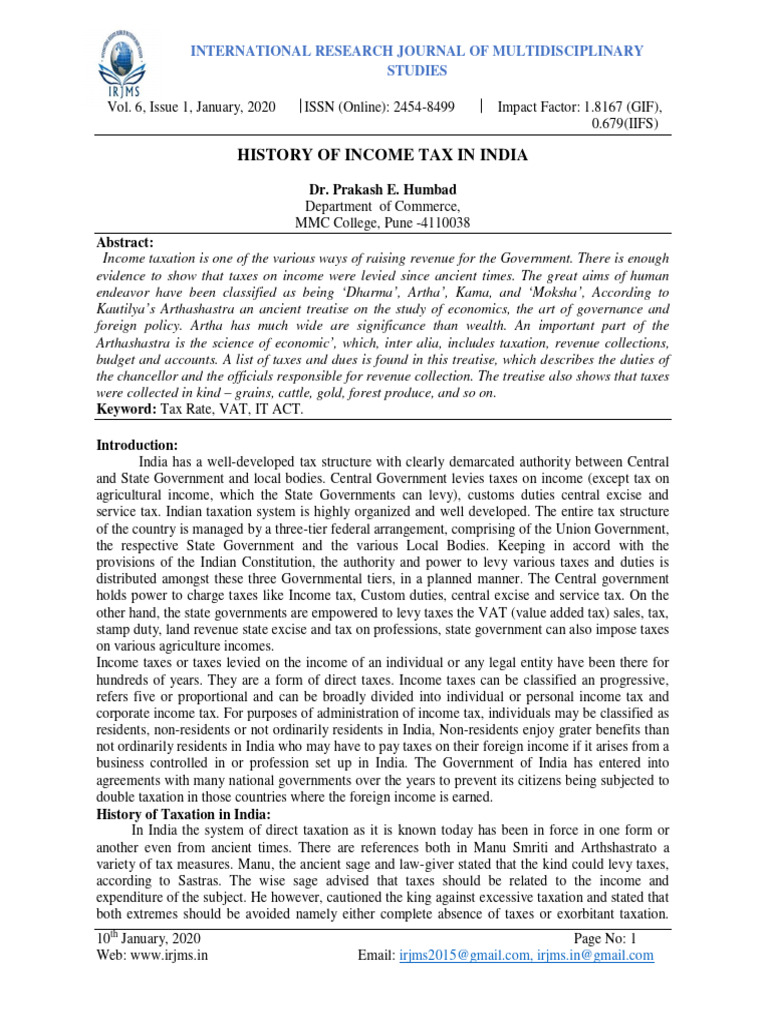 History of Income Tax in India | PDF | Taxes | Income Tax