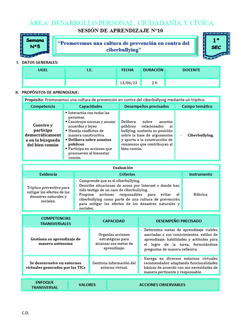 1° Sesión de Aprendizaje Sesión10-Sem.5-Exp.3 - DPCC | PDF | Acoso cibernético | Aprendizaje