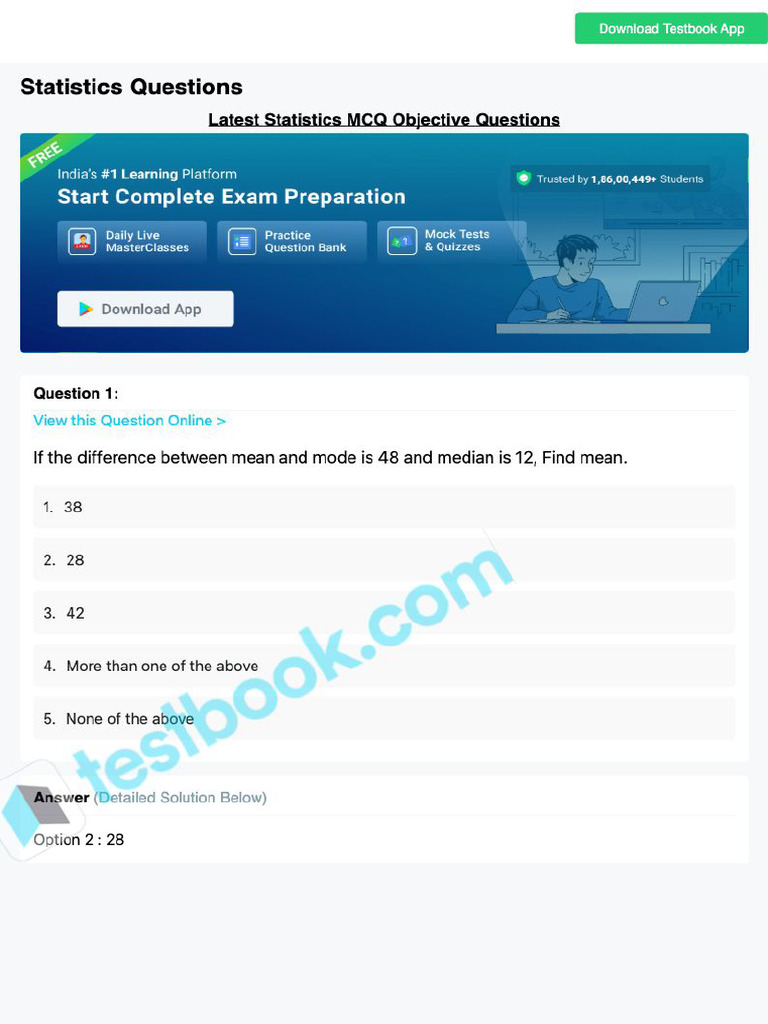 MCQ On Statistics 5eea6a1439140f30f369f116 | PDF