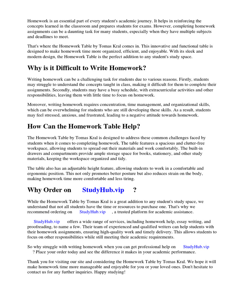 Homework Table by Tomas Kral For Sale | Download Free PDF | Homework