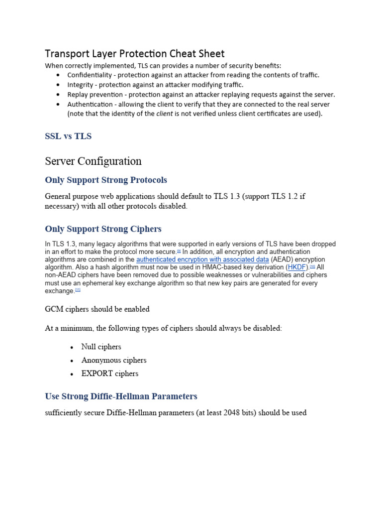 Transport Layer Protection Cheat Sheet | PDF | Transport Layer Security ...