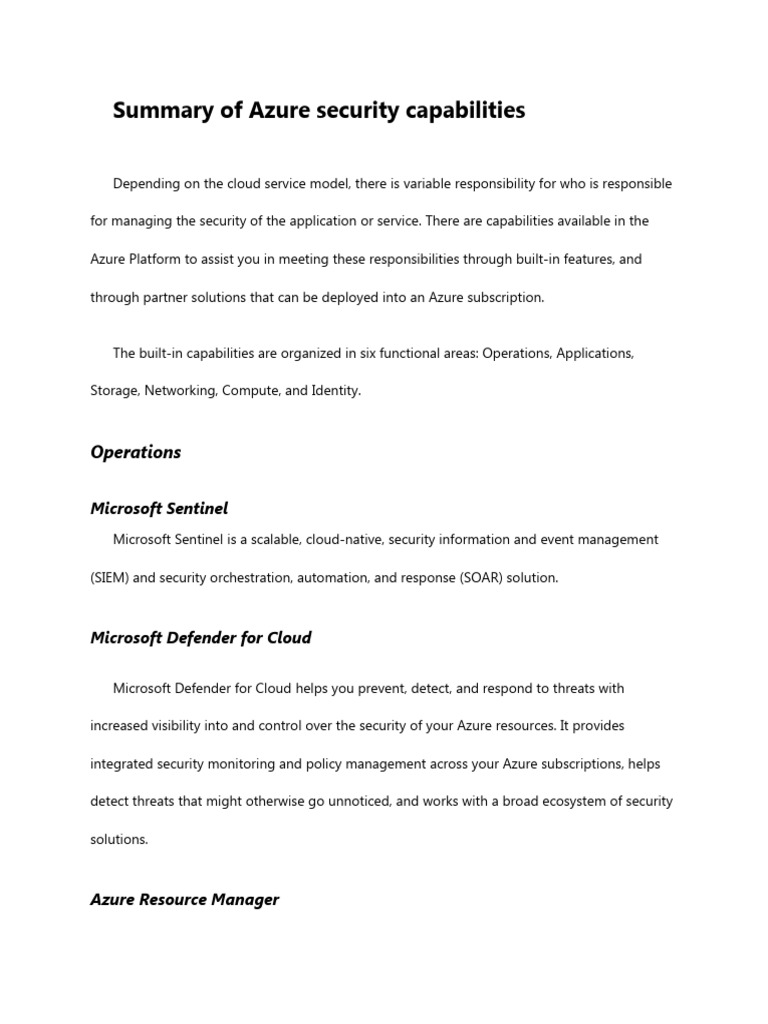 Summary of Azure security capabilities | PDF | Microsoft Azure | Computer Network