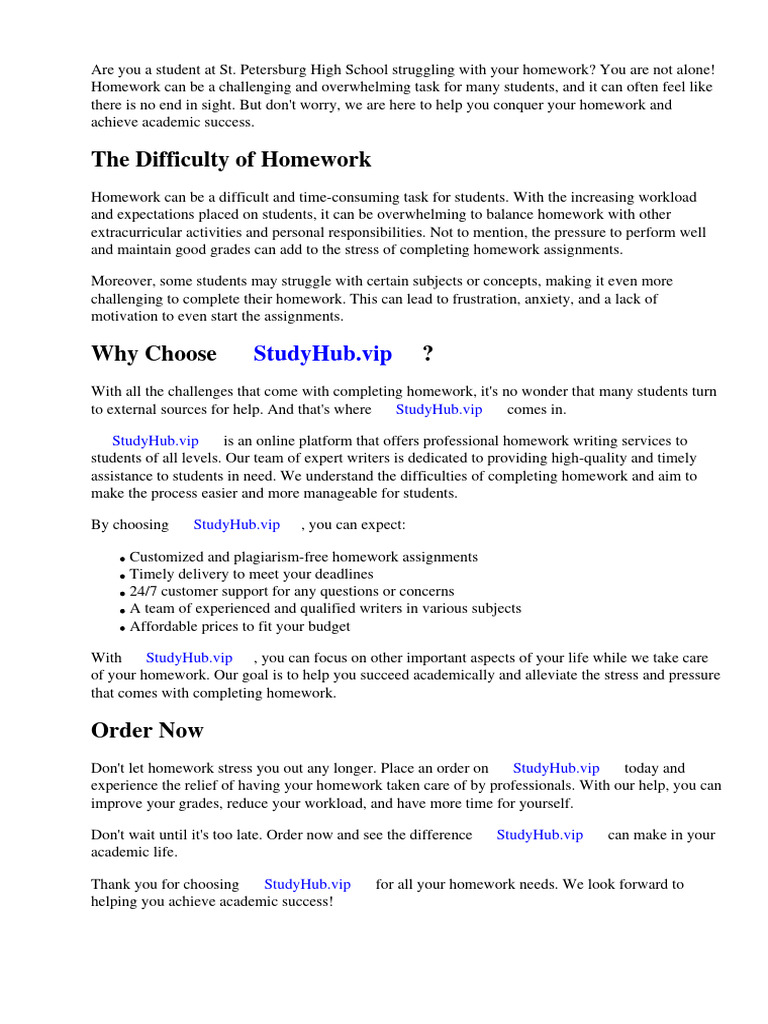 ST Petersburg High School Homework Now | PDF | Homework