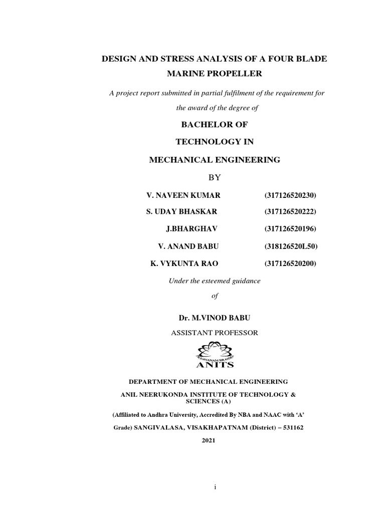 Design and Stress Analysis of A Four Blade Marine Propeller | PDF | Propeller | Thrust