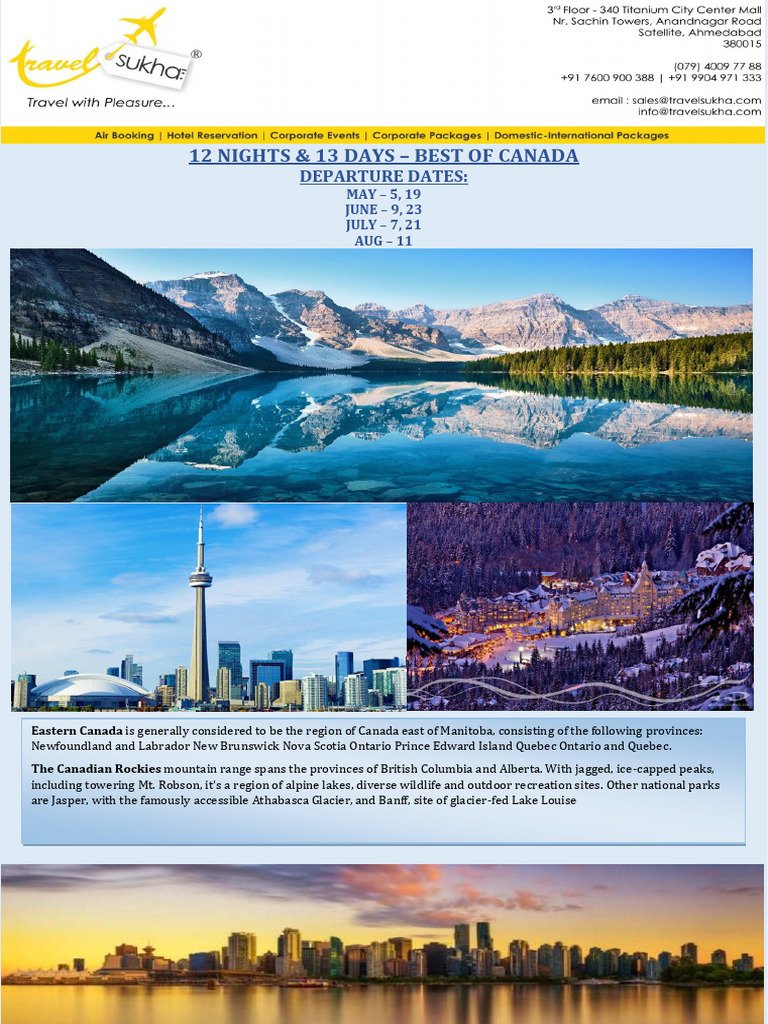12 Nights & 13 Days - Best of Canada: Departure Dates | PDF | Foreign ...