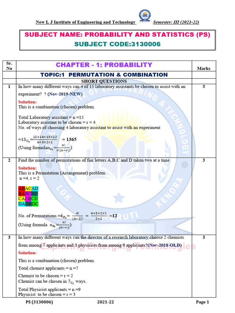PS - UNIT-1 PROBABILITY - QB SOLUTION - SEM-3 - CSE-IT - 2021-Odd | PDF | Measure Theory ...