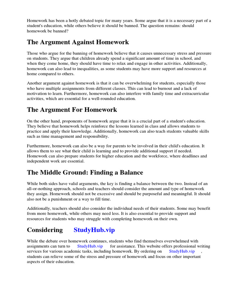 Homework Debate: Ban or Balance? | PDF | Homework | Teachers