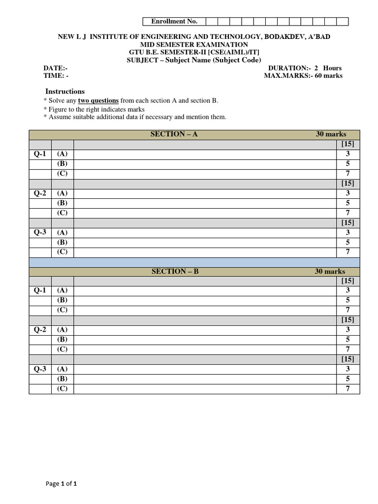 SEM-2 MSE Question Paper Format | PDF