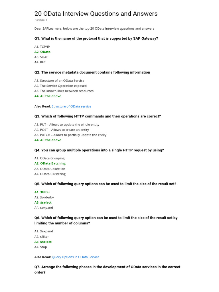 20 OData Interview Questions and Answers | PDF | Computer Standards | Communications Protocols