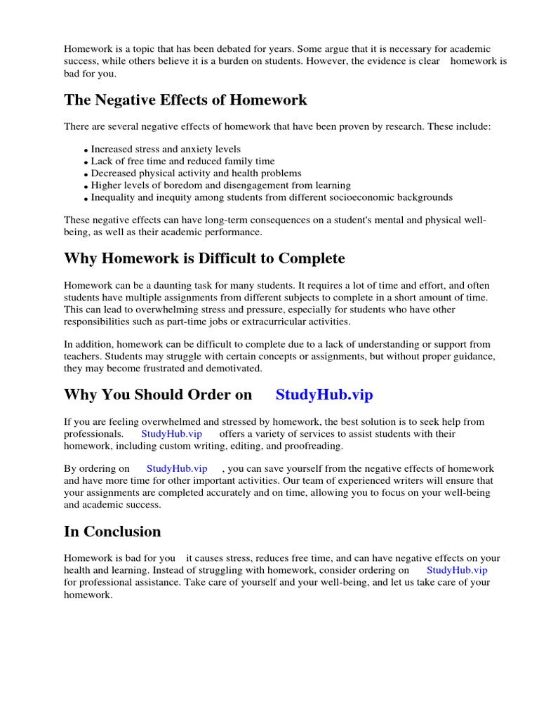 Why Homework Is Bad For You Speech | PDF | Homework | Stress (Biology)