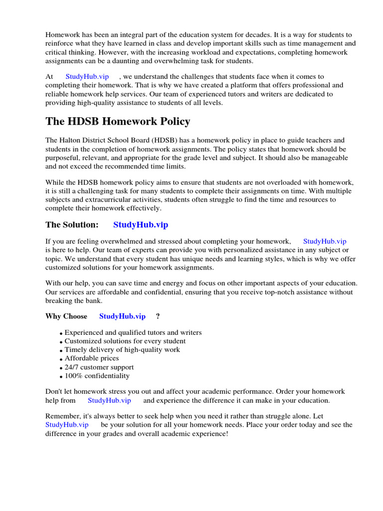 HDSB Homework Policy | PDF | Homework | Teachers