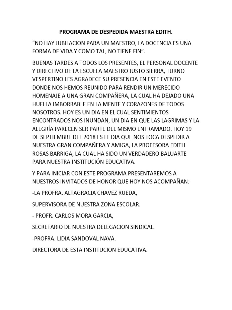 Programa de Despedida Maestro Martin | PDF