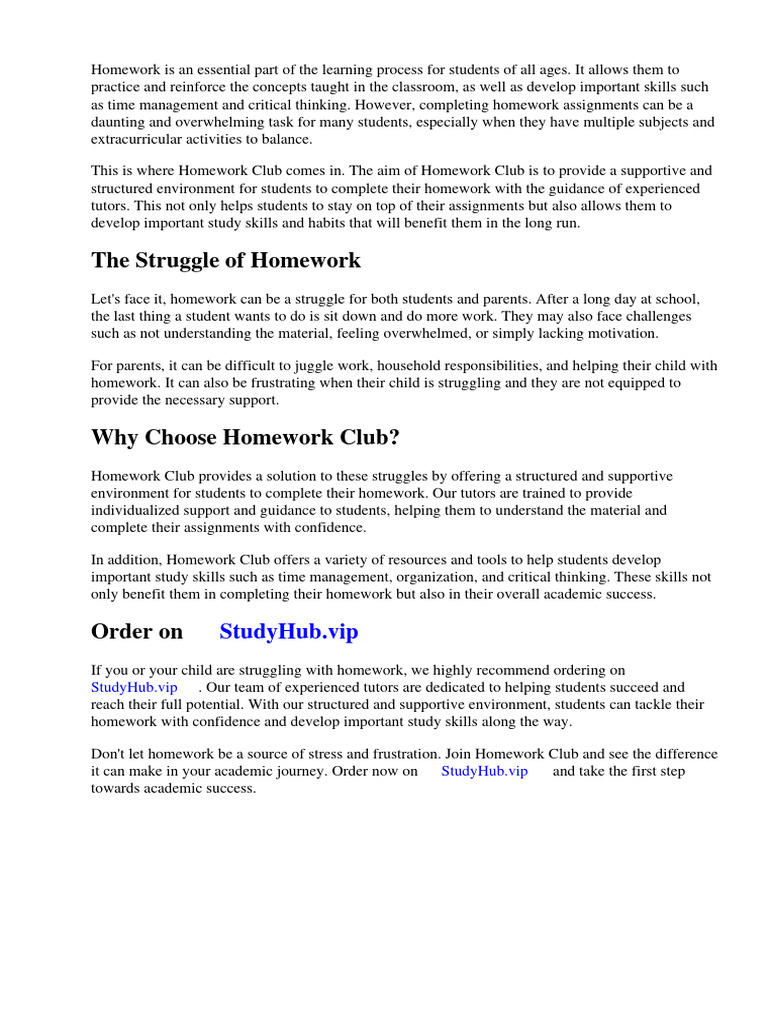 Aim of Homework Club | PDF | Homework | Teachers