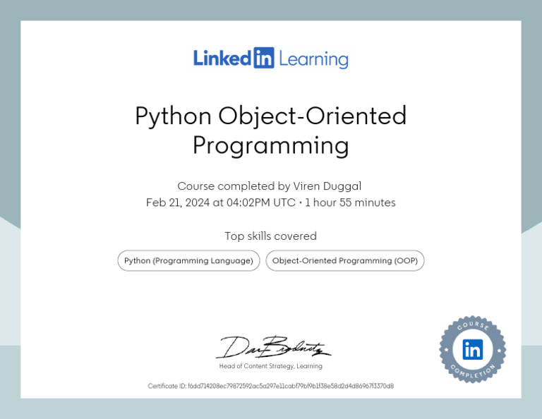 Certificateofcompletion Python Objectoriented Programming Pdf