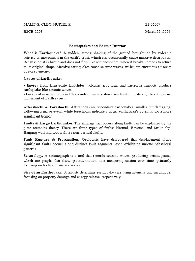 Understanding Earthquakes and Their Causes | PDF