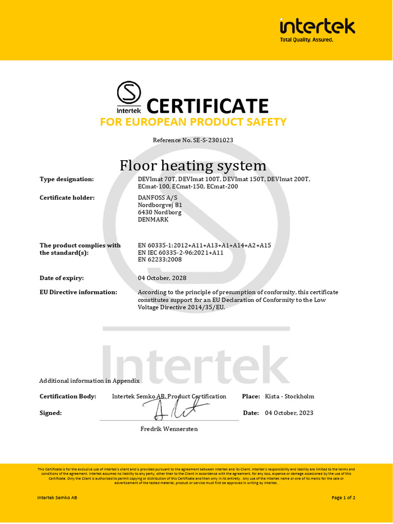 Devi Intertek Certificate | PDF