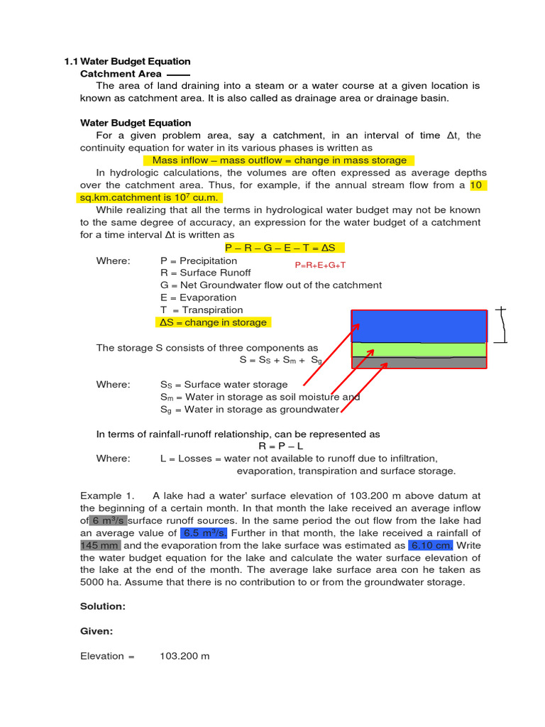 Lecture 2 Water Budget Equation | PDF | Discharge (Hydrology ... Lecture 2 Water Budget Equation | PDF | Discharge (Hydrology ...