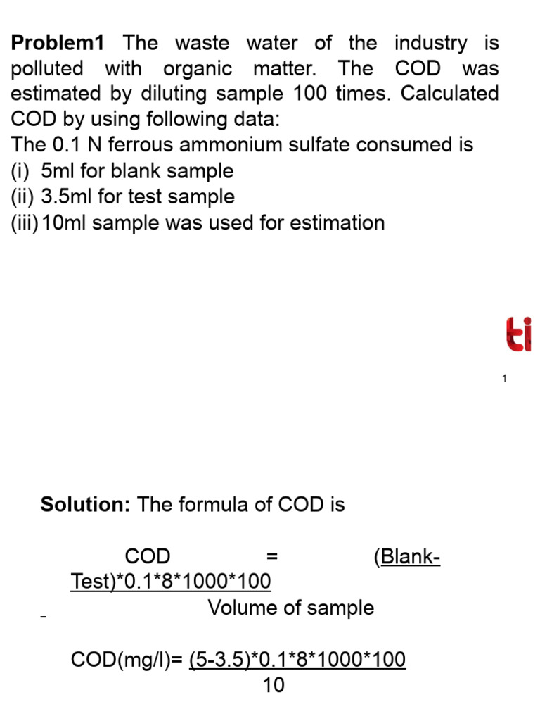 COD Calculation for Wastewater Samples | PDF