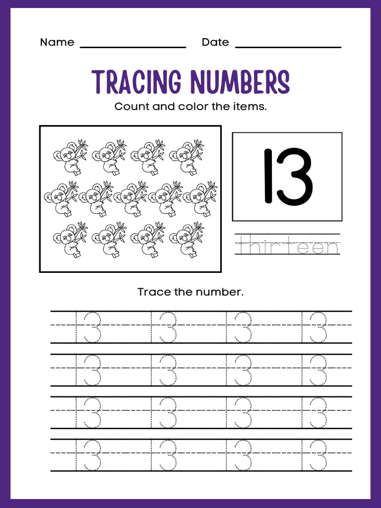 Trace, Cut, and Paste Number Thirteen Math Worksheet | PDF