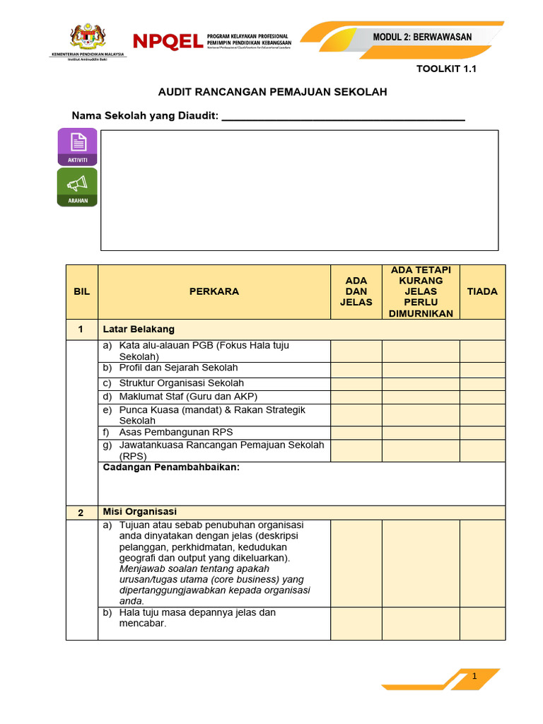 Instrumen 1.1 - Audit RPS | PDF